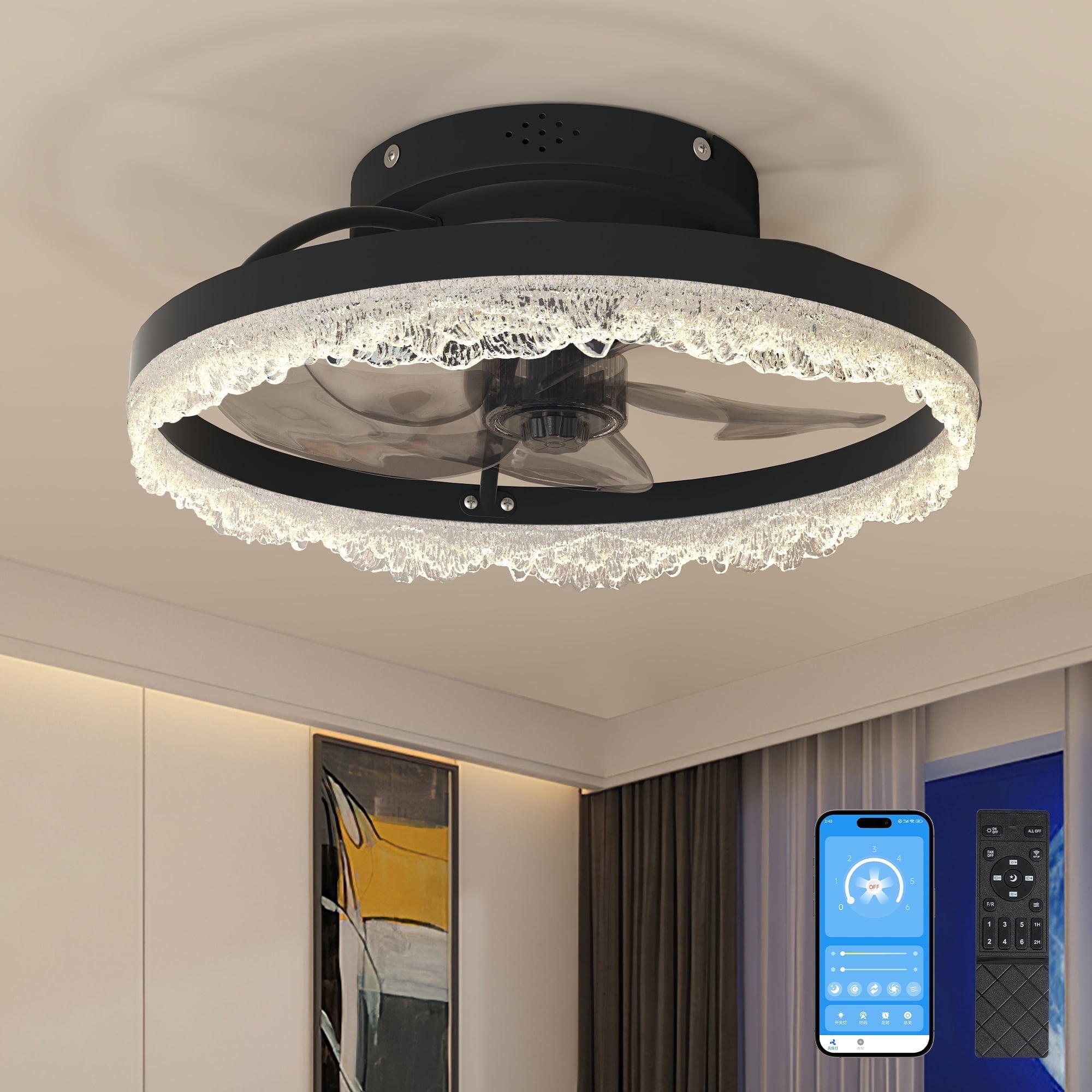 Low Profile Fandelier Ceiling Fan with Light, Remote and App Control ...