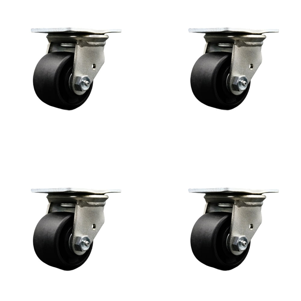 Low Profile Glass Filled Nylon 3 Inch Wheel Top Plate Swivel Caster Set ...