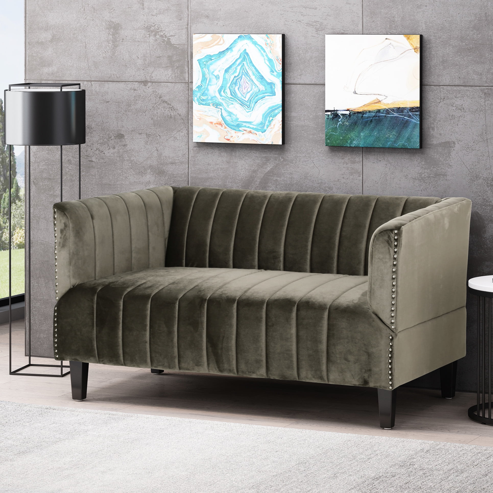 Low Profile Grey Velvet Love Seat, Blending Contemporary Flair With ...