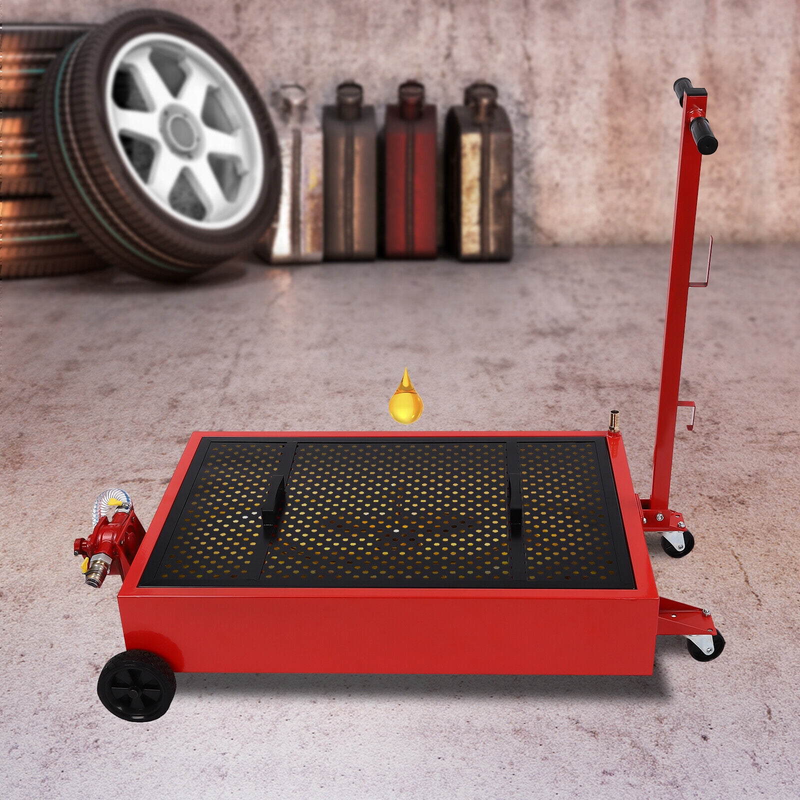 Low Profile Oil Drain Pan 20 Gallon Oil Drain Cart w/ 110W Manual Pump ...
