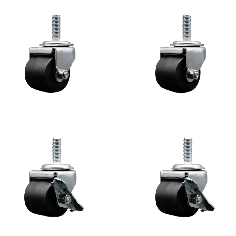 Low Profile Polyolefin 2 Inch Wheel ½” Threaded Stem Caster Set with 2 ...