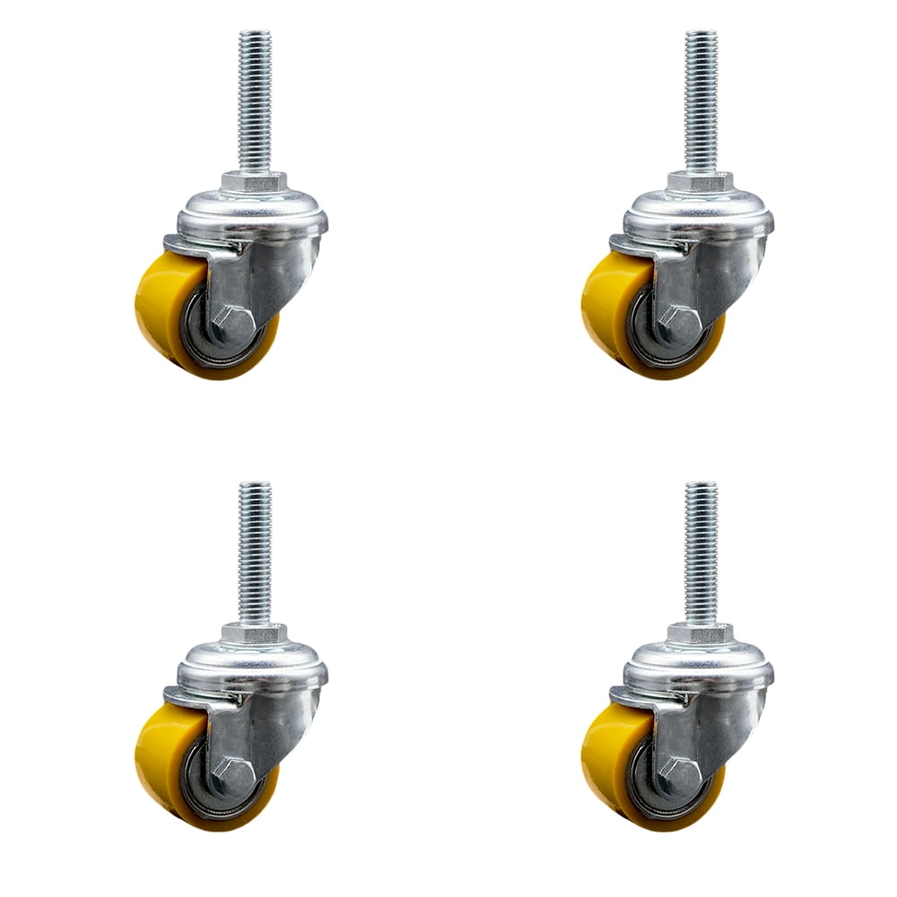 Low Profile Polyurethane 35mm Wheel 10mm Threaded Stem Caster Set of 4 ...