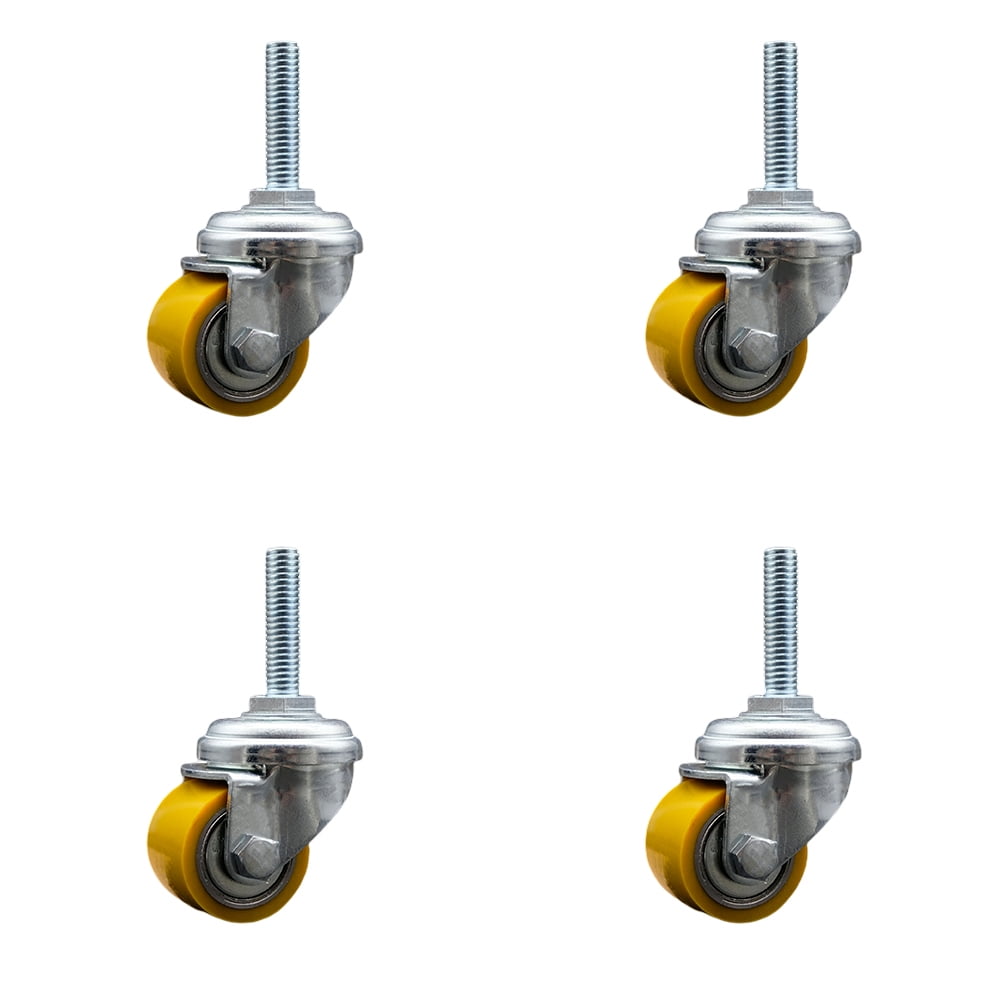 Low Profile Polyurethane 35mm Wheel 5/16 Inch Threaded Stem Caster Set ...