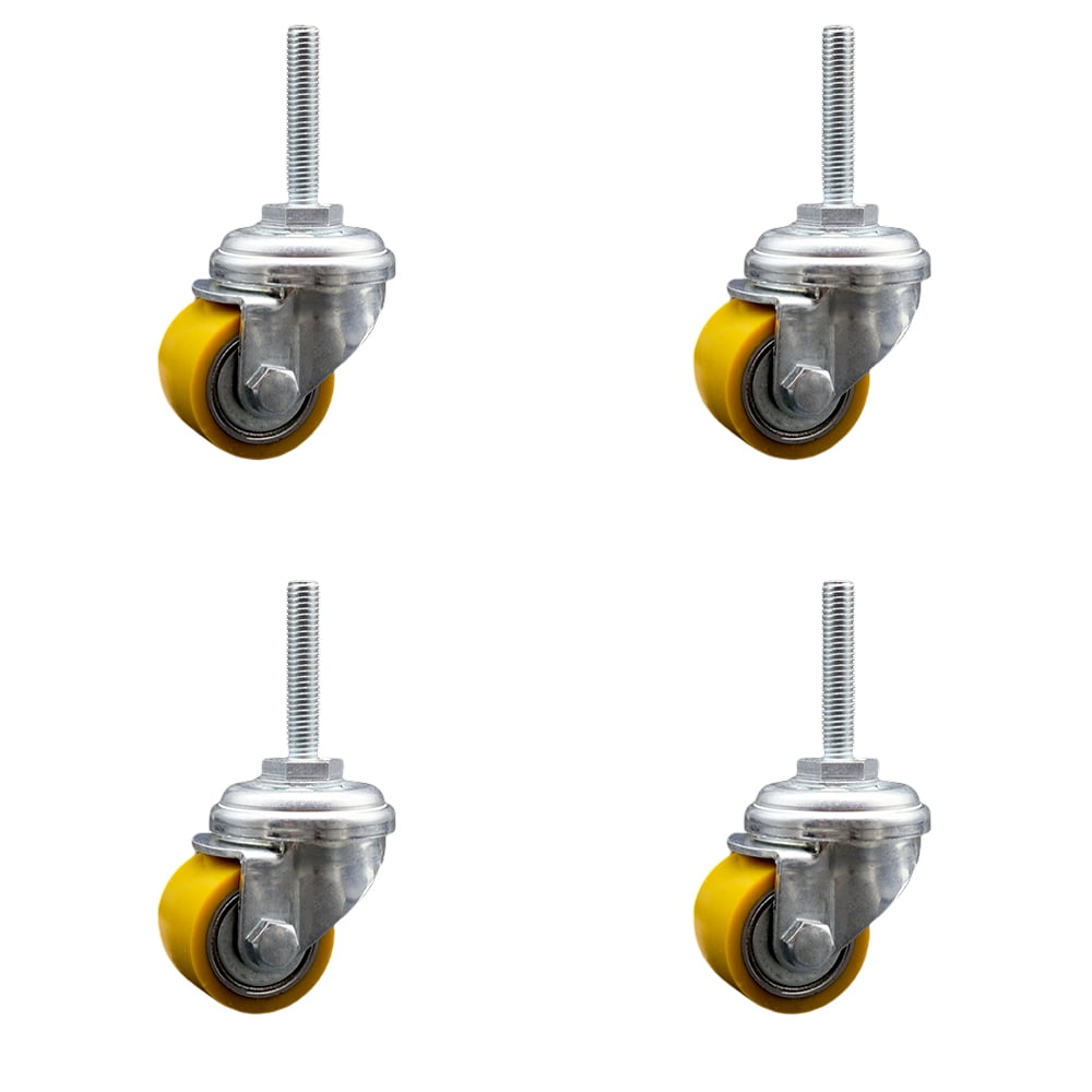 Low Profile Polyurethane 35mm Wheel 8mm Threaded Stem Caster Set of 4 ...
