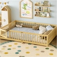Low Profile Queen Floor Bed with Safety Rails and Play Door for Easy ...