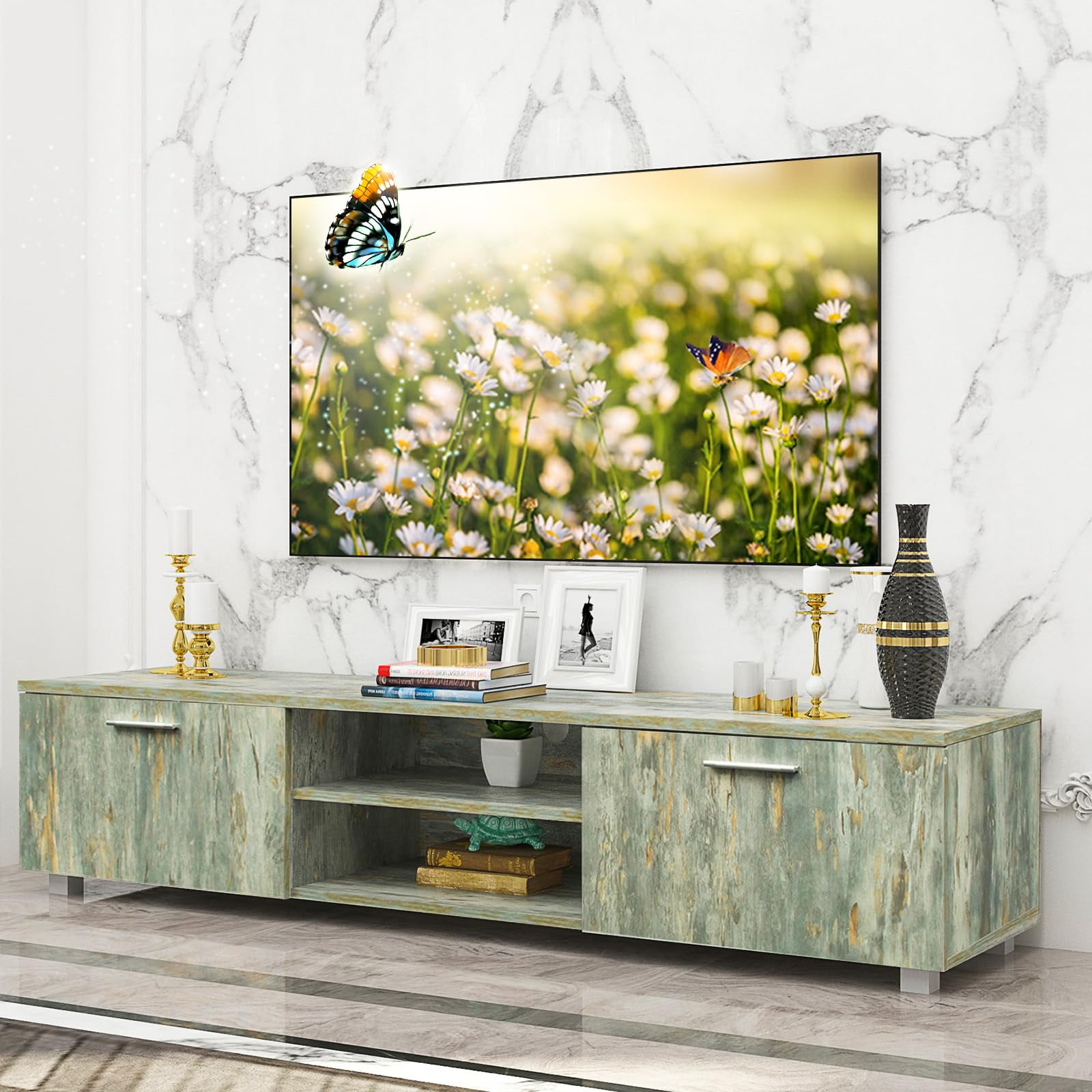 Low Profile TV Stand for TVs Up to 70 Inches, Rustic TV Cabinet ...