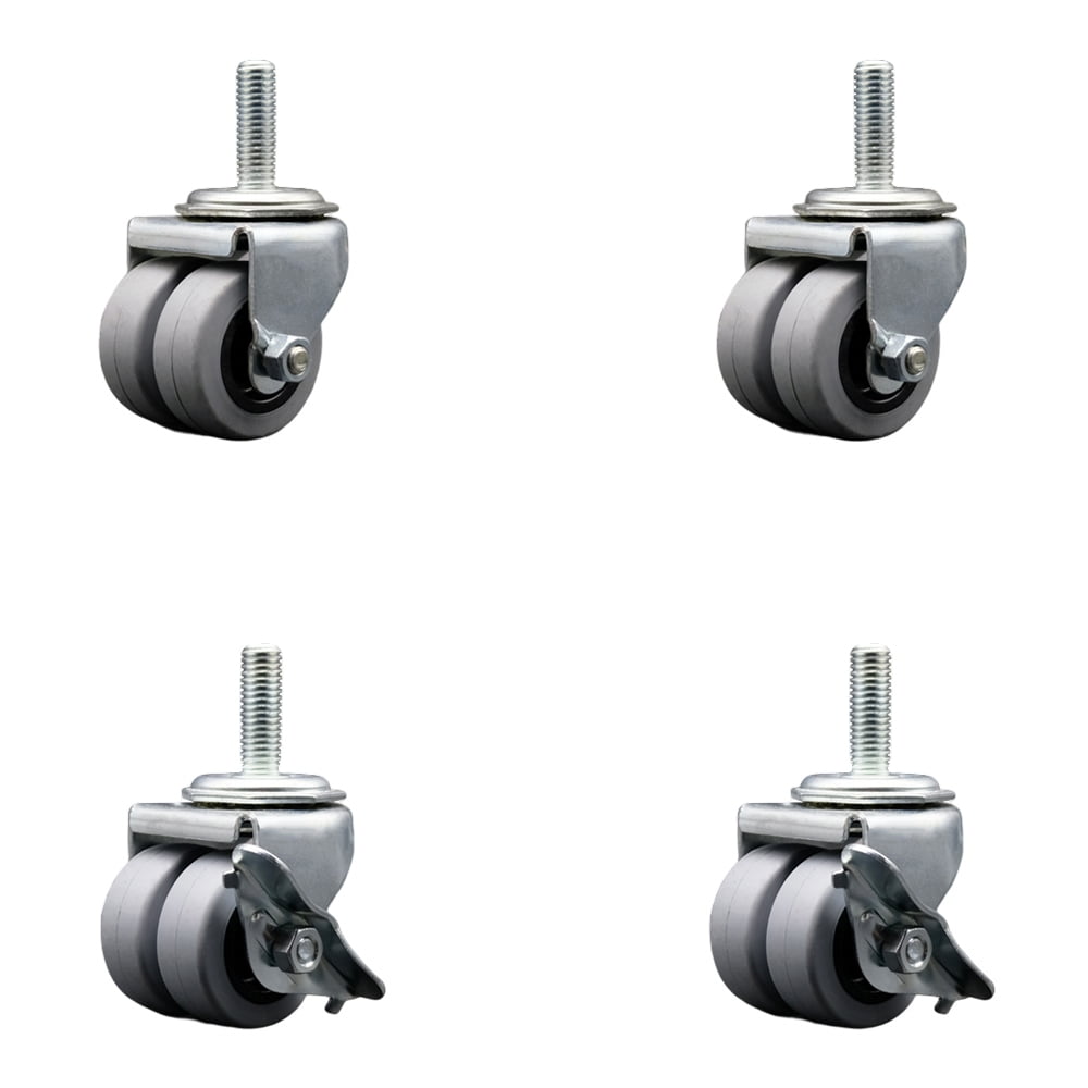 Low Profile Thermo 2 Inch Dual Wheel ½” Threaded Stem Caster Set with 2 ...