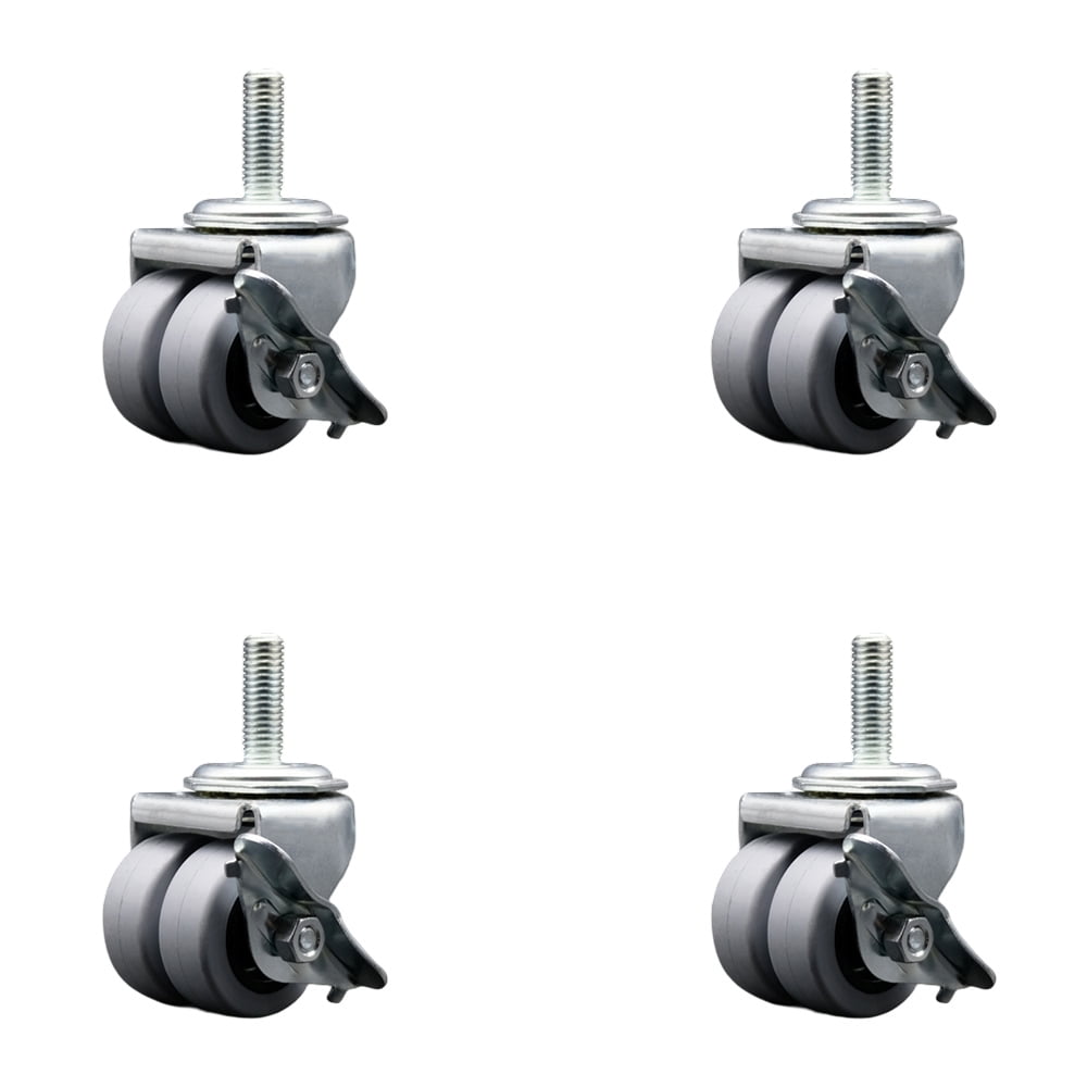 Low Profile Thermo 2 Inch Dual Wheel ½” Threaded Stem Caster with Brake ...