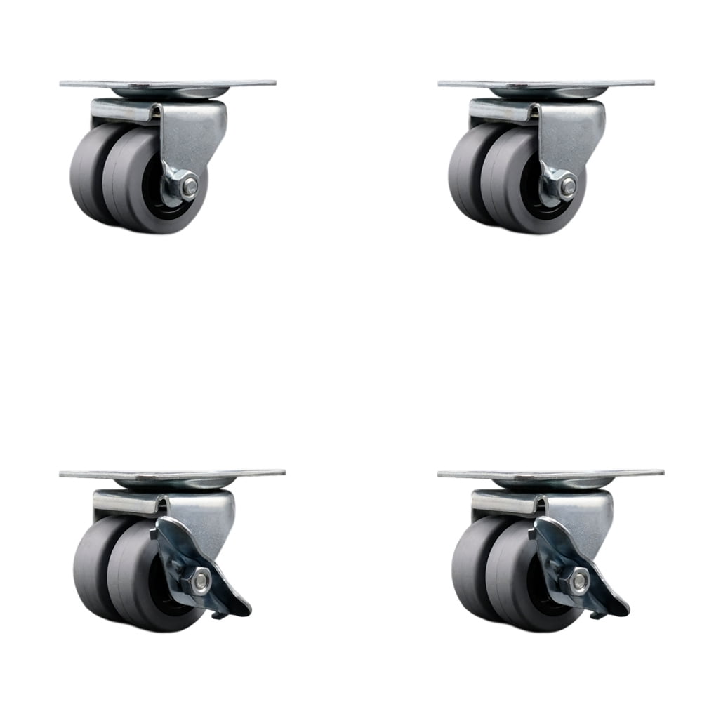 Low Profile Thermo 2 Inch Dual Wheel Top Plate Swivel Caster Set with 2 ...