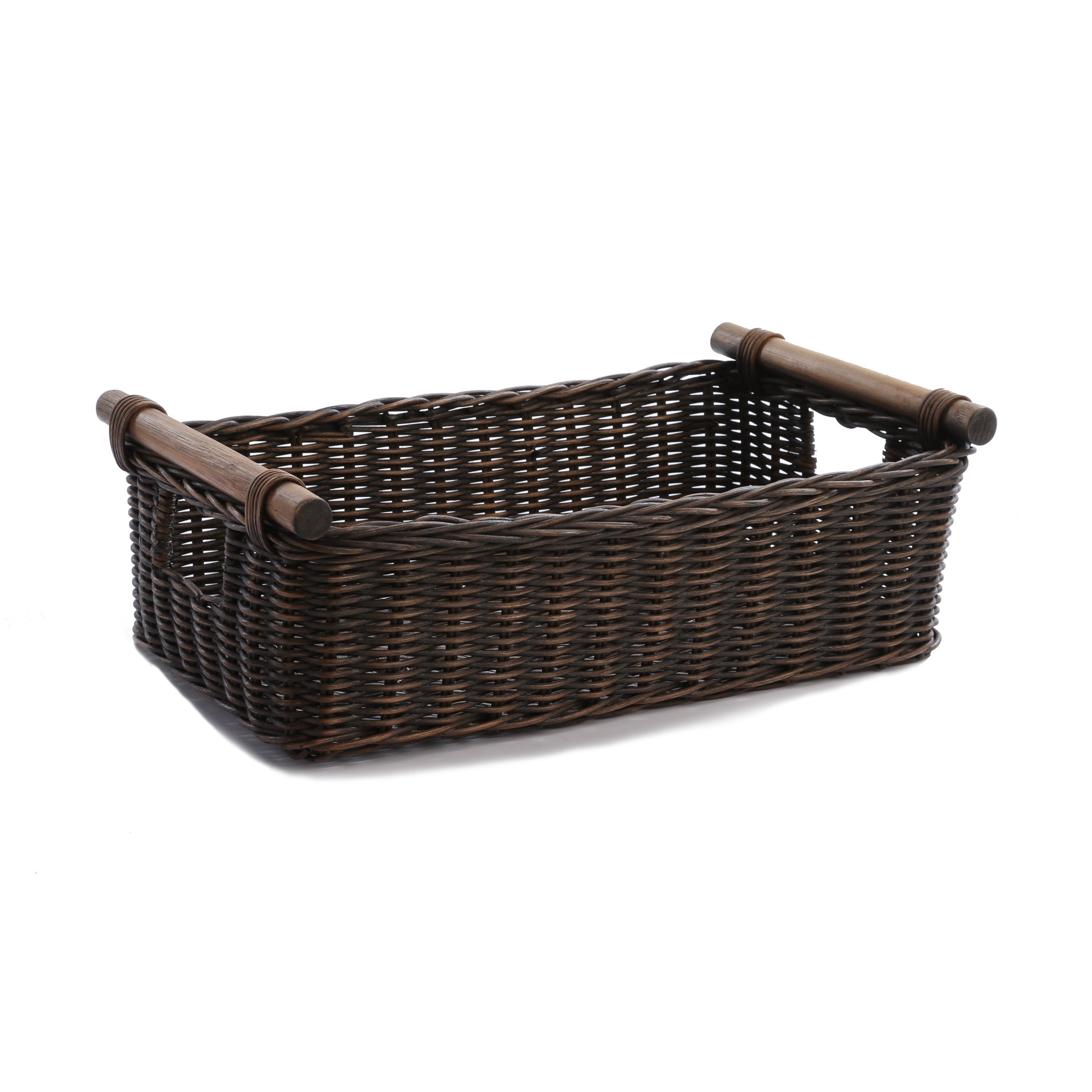 Low Profile Wicker Basket, Pole Handle Handwoven Rattan Organizer for ...