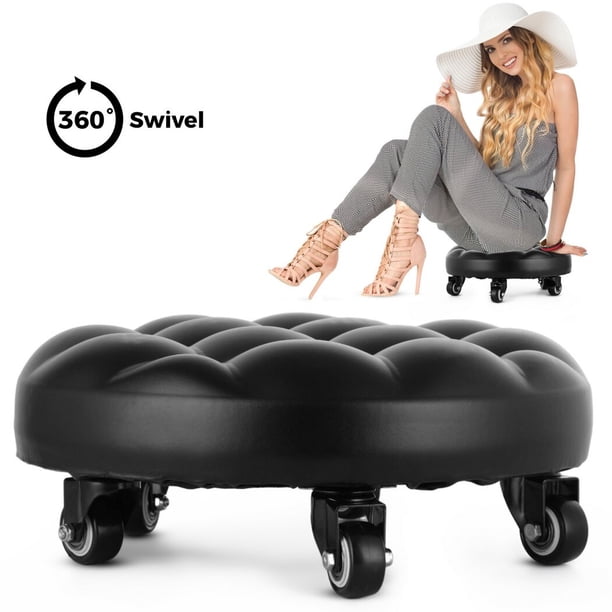 Low Rolling Stool, Soft PU Low Wheel Stool, 360 Degree Rotating Floor ...