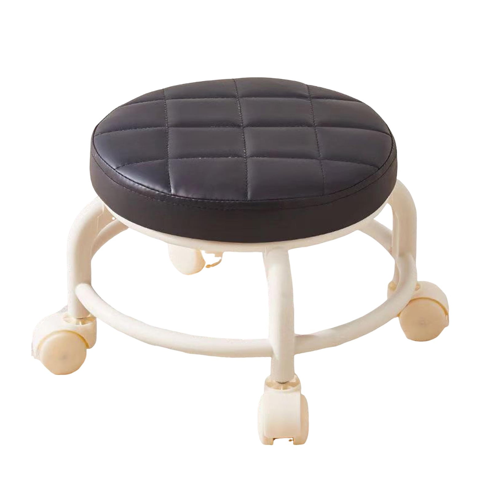 Low Rolling Stool with 360 Degrees Swivel Wheels Faux Leather Cushion ...