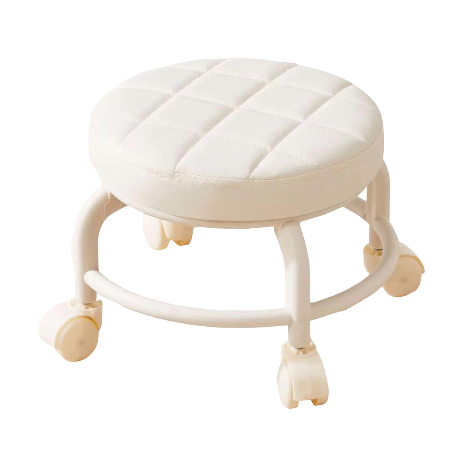 Low Rolling Stool with 360 Degrees Swivel Wheels Faux Leather Cushion ...