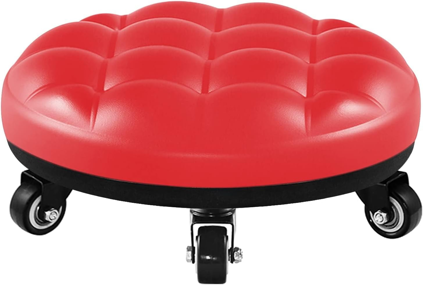 Low Rolling Stool with Wheels PU Leather Roller Seat Wheel Stool Chair ...