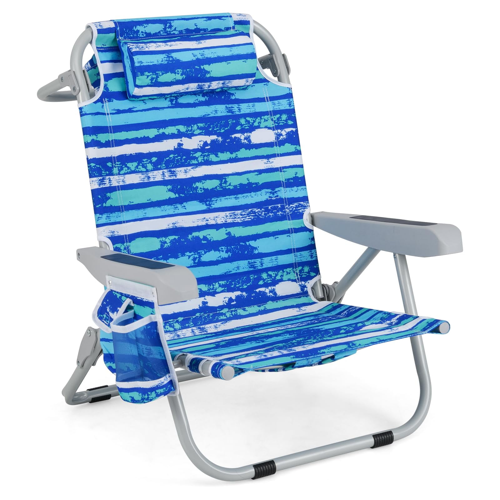 Low Sitting Beach Chair with Backpack Straps, Durable 600D Material, 5 ...