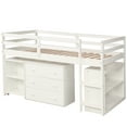 Low Study Twin Loft Bed with Cabinet and Rolling Portable Desk, Solid Wood Twin Loft Bed Frame ...