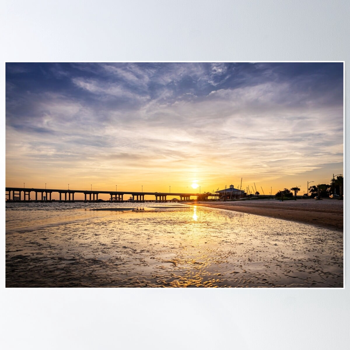 Low Tide Sunset Ocean Springs Front Beach Poster Wall Art, Modern Wall ...