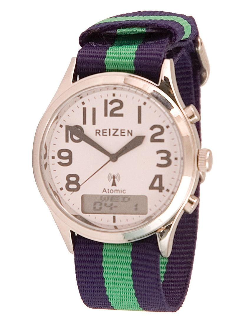 Low-Vision Ana-Digit Atomic Watch - Green-Blue Striped Band - Walmart.com