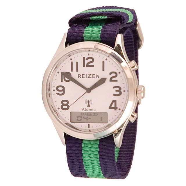 Low-Vision Ana-Digit Atomic Watch - Green-Blue Striped Band - Walmart.com