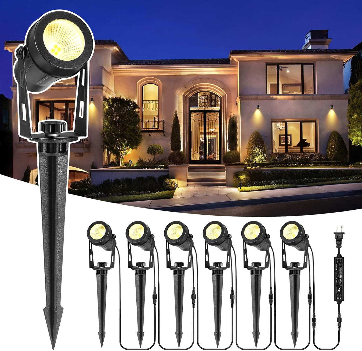 Low Voltage Landscape Lights 6 Pack, 12W 69ft Cable Spotlight Outdoor ...