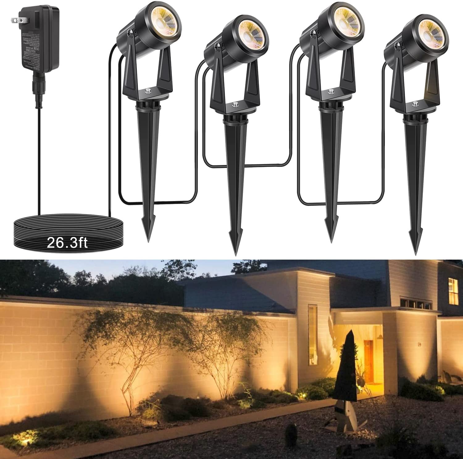 Low Voltage Landscape Lights，Total 56ft Cable Long Outdoor Landscape ...