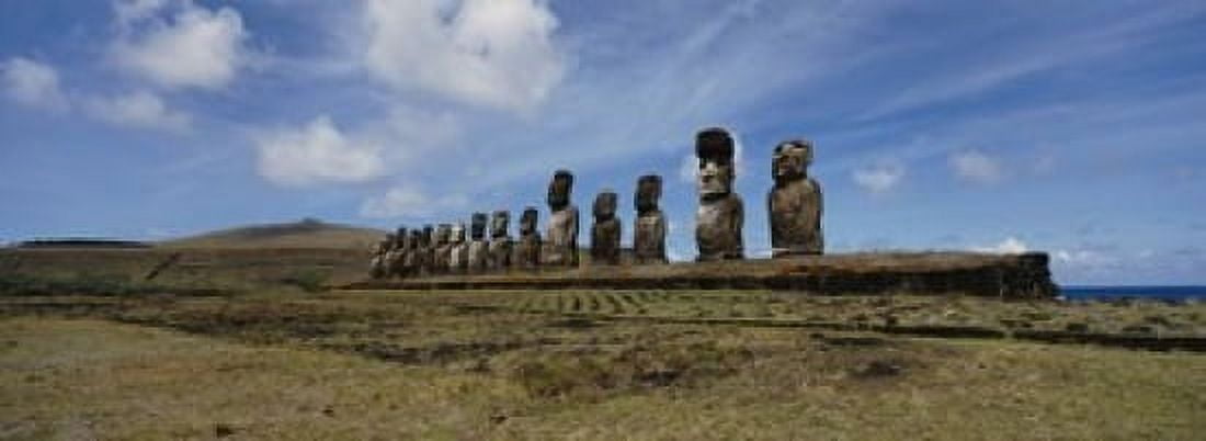 Low angle view of Moai statues in a row, Tahai Archaeological Site ...