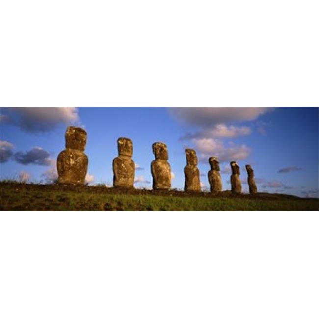 Low angle view of statues in a row, Moai Statue, Easter Island, Chile ...