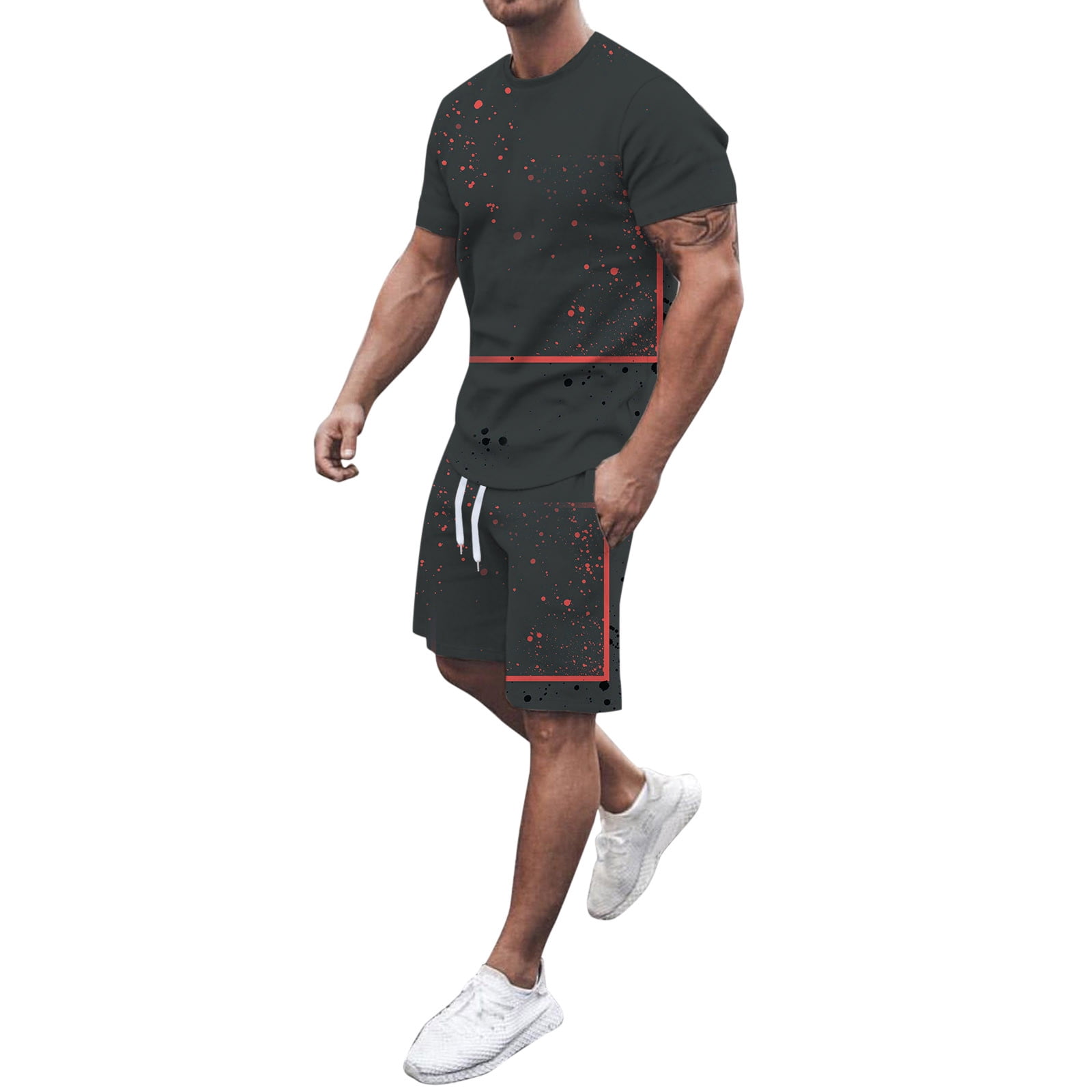 LowProfile Mens Shorts Sets 2 Piece Outfits Summer Printed T Shirt Crew ...