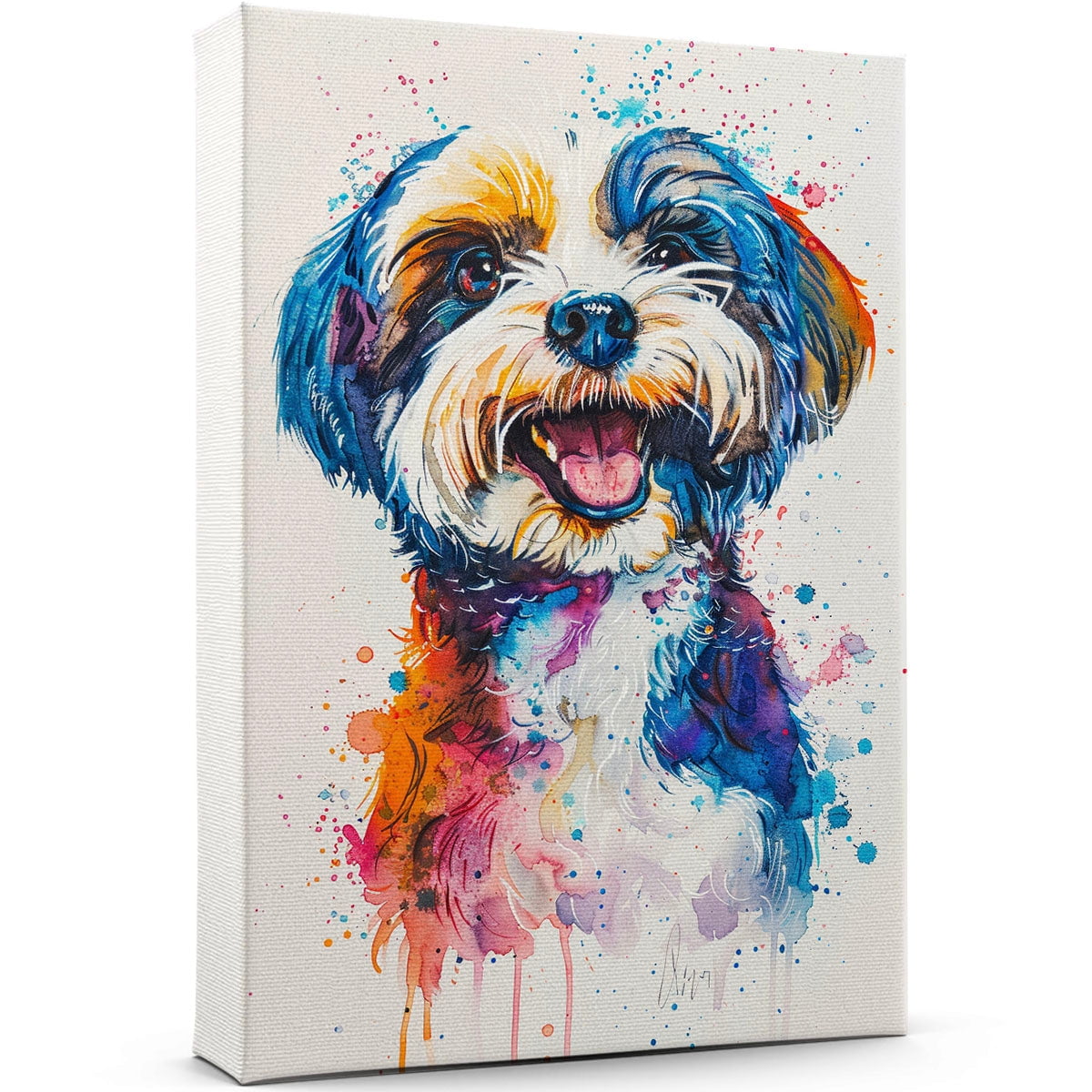 Lowchen Canvas Wall Art, Modern Cute Colorful Lowchen Canvas Dog Art ...