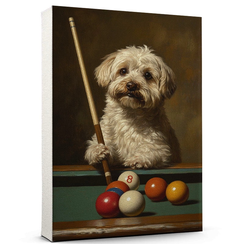 Lowchen Cute Dog Billiards Canvas Canvas – Retro Lowchen Dog Batter in ...