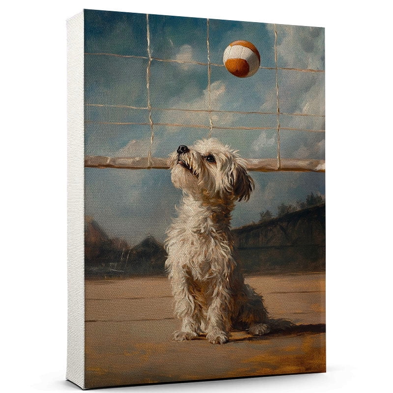 Lowchen Cute Dog Volleyball Poster Canvas – Retro Lowchen Dog Batter in ...