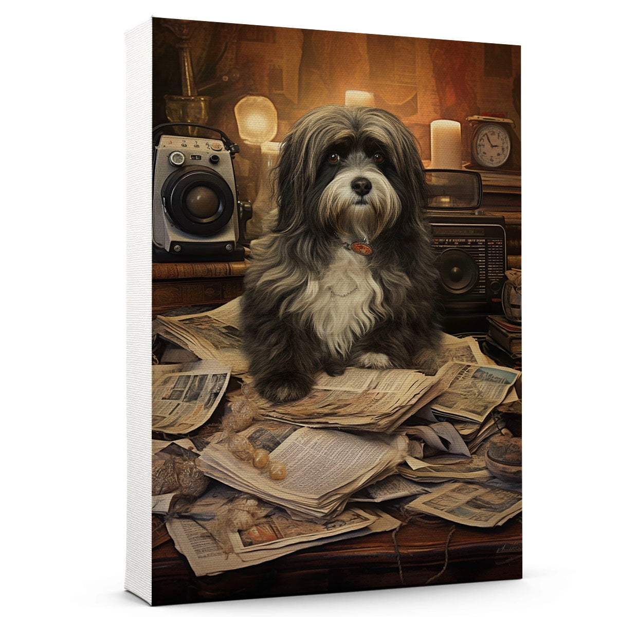 Lowchen Dog Read Newspapers Sitting Poster Prints on Canvas - Wall ...