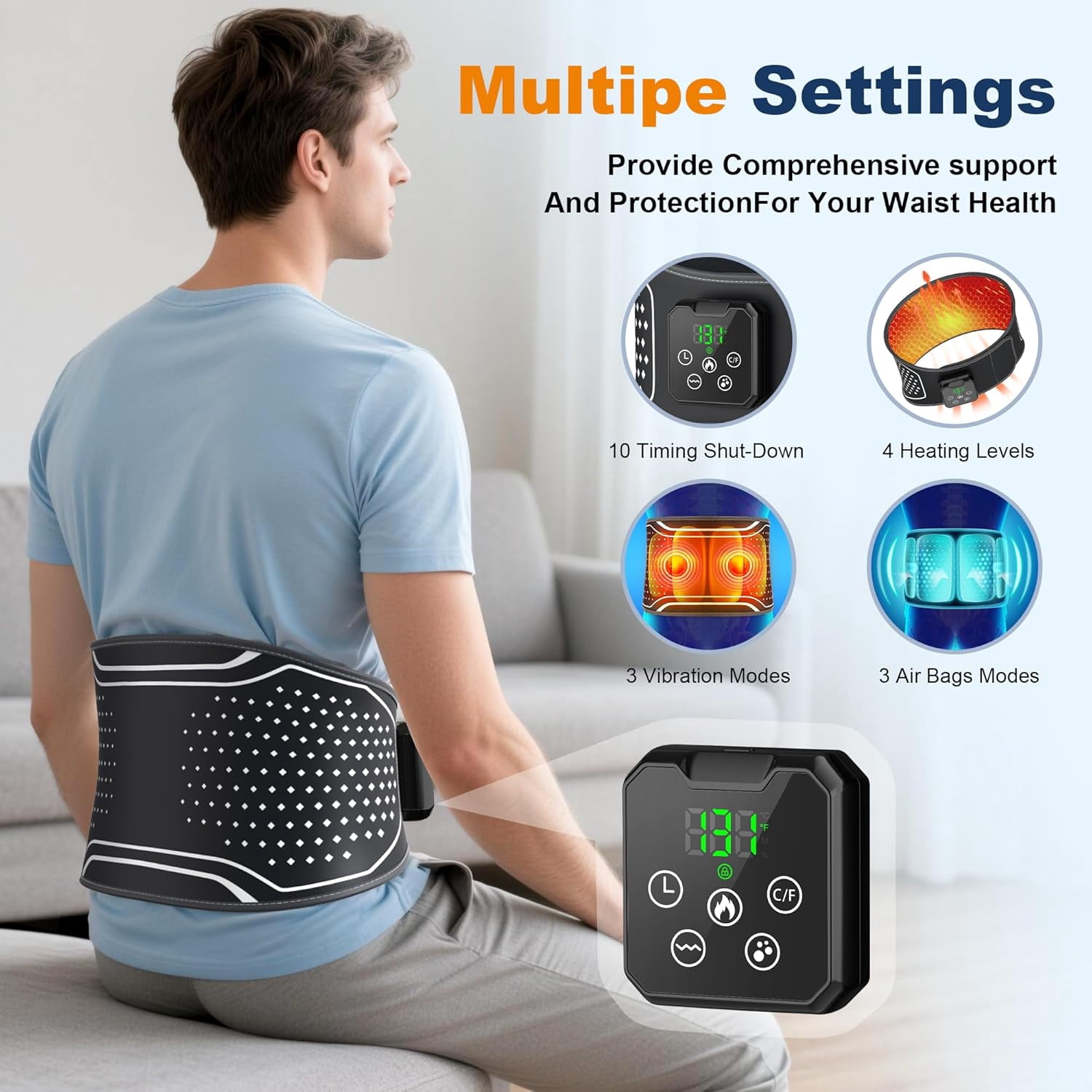 Lower Back Massager with Heat and Compression, Cordless Rechargeable ...