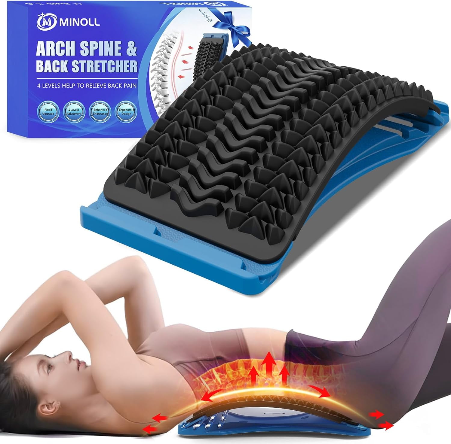 Lower Back Pain Relief Stretcher, 4-Level Adjustable Arch Lumbar ...