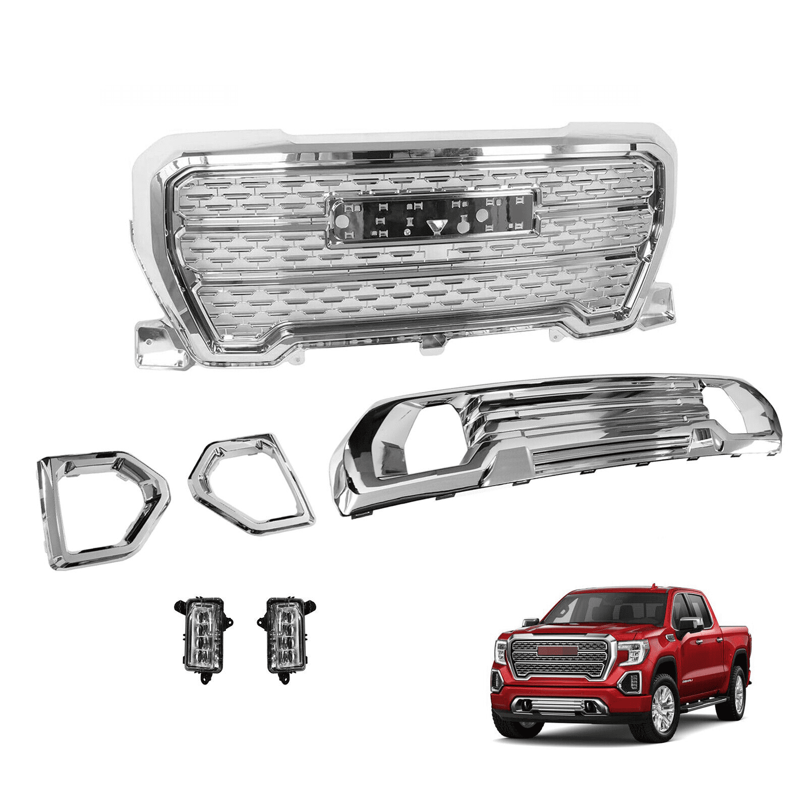 Lower Bumper & Upper Grille & Fog Light Bezels Set Fit 2019 2020 2021 ...