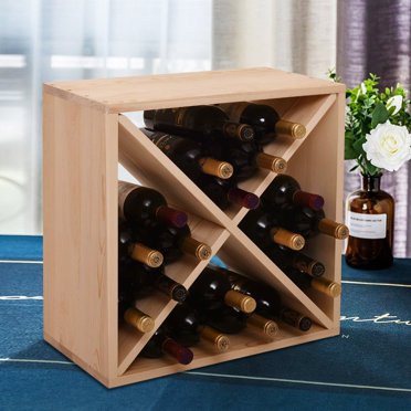 Jaxpety 24-Bottle Wood Wine Rack, Compact Modular Cellar Cube for ...