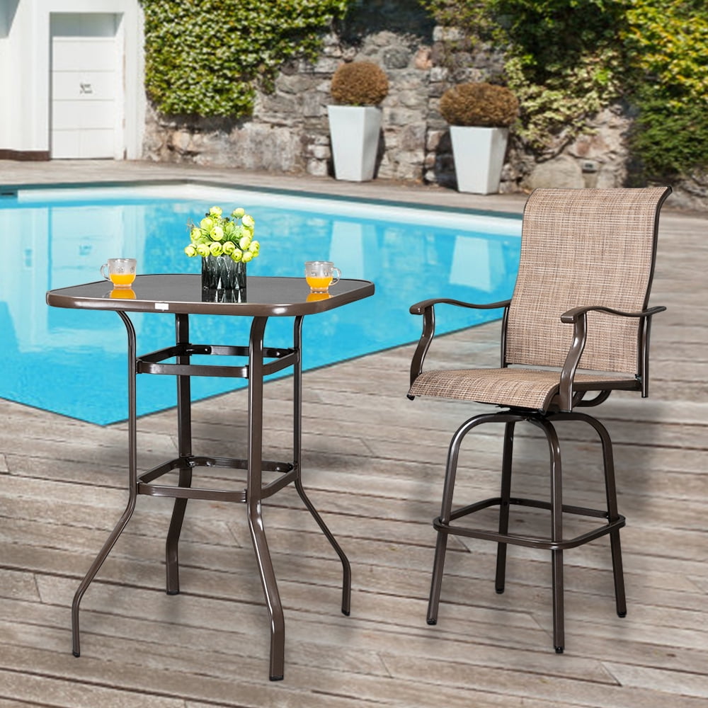 Lowestbest 31"x 31" x 40" Bar Table, Outdoor table, Wrought Iron Glass ...