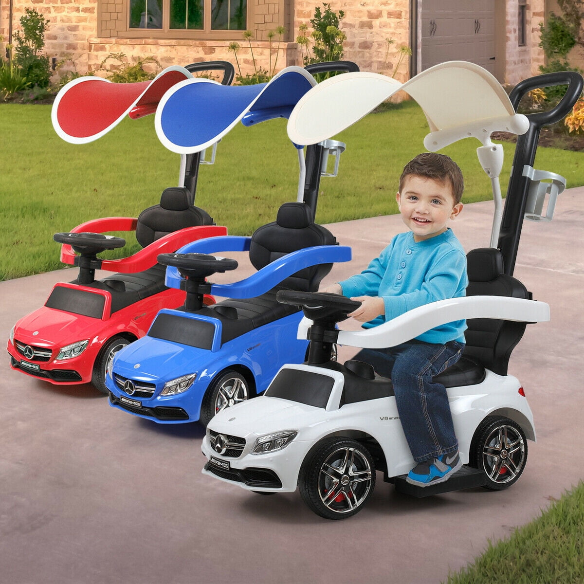 Lowestbest Toddler 4 Wheels Push Car, Kids Ride On Push Car, 3 in 1 ...
