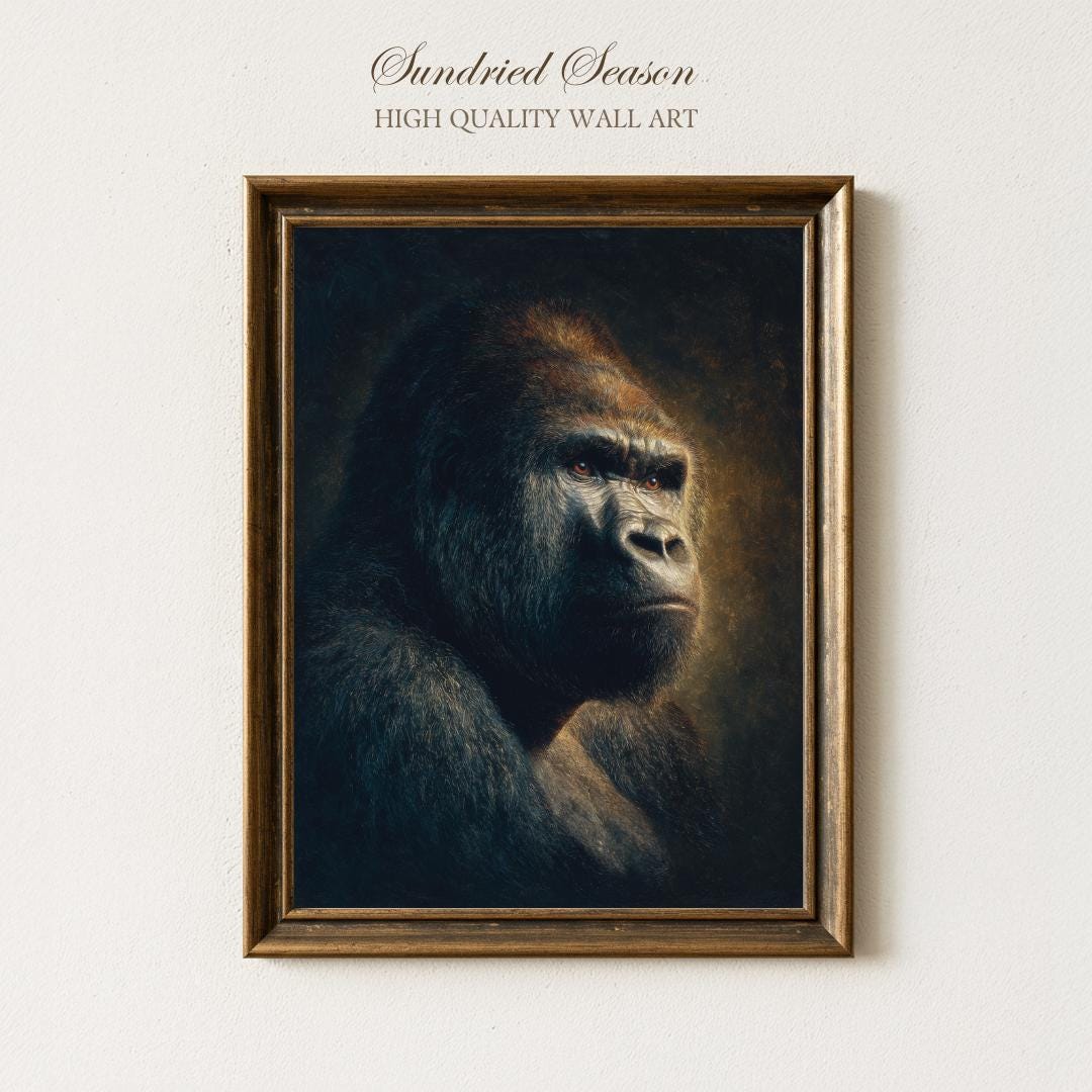 Lowland Gorilla Portrait Art Print, Powerful Wildlife Poster, Moody ...