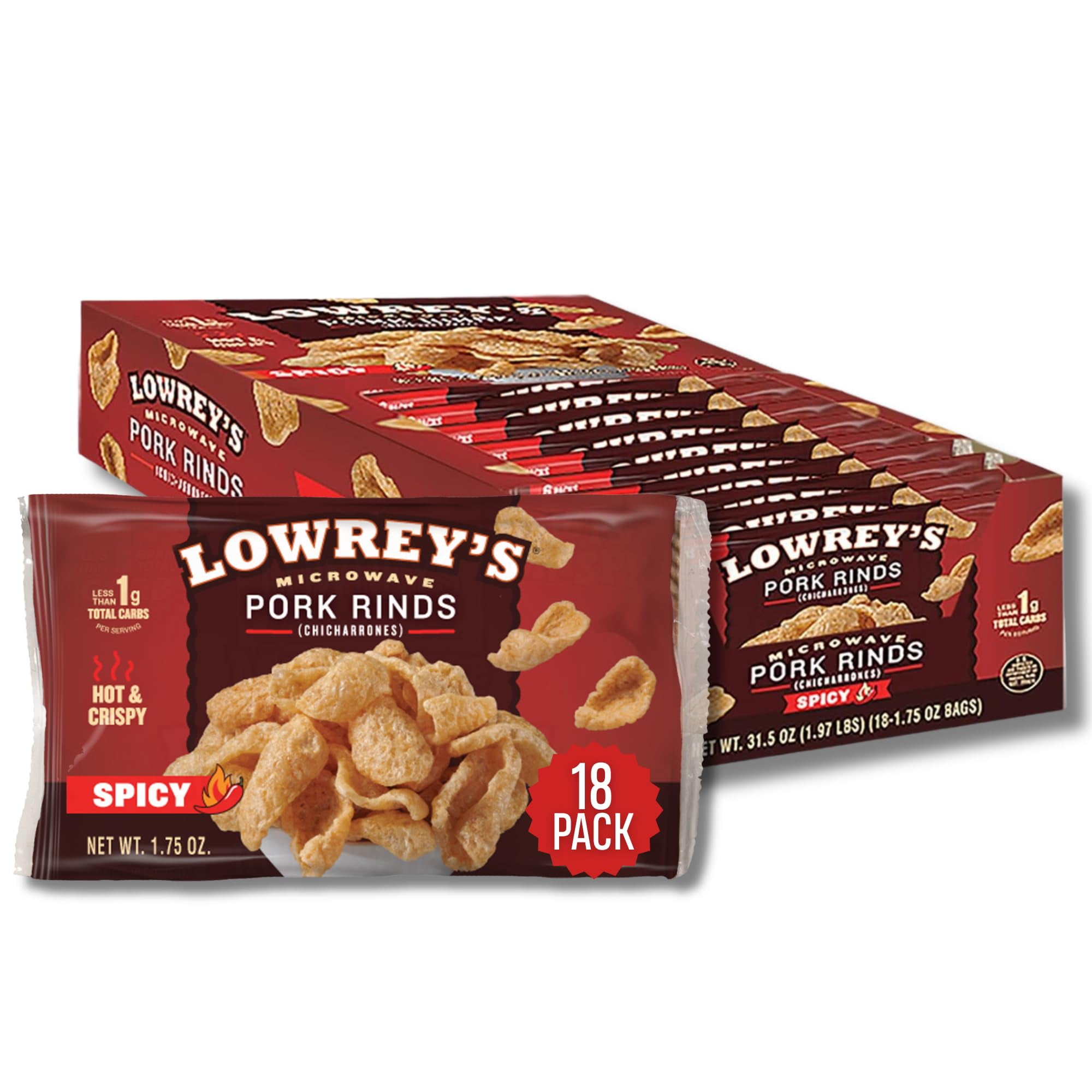 Lowrey's Bacon Curls Microwave KEF28 Pork Rinds (Chicharrones), Hot ...