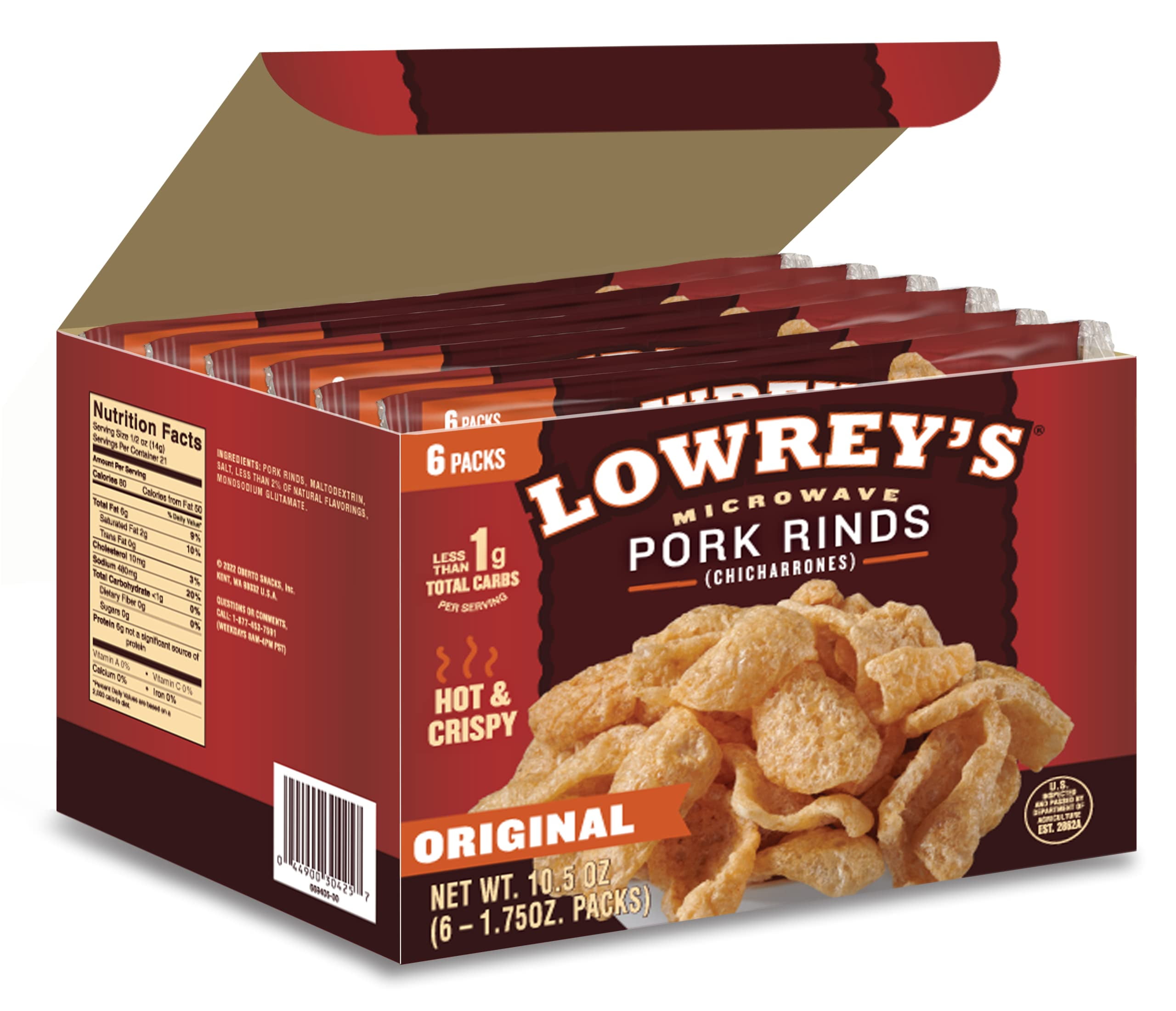 Lowrey's Bacon Curls, Microwave Pork Rinds, Original, 1.75oz, 6-Pack ...