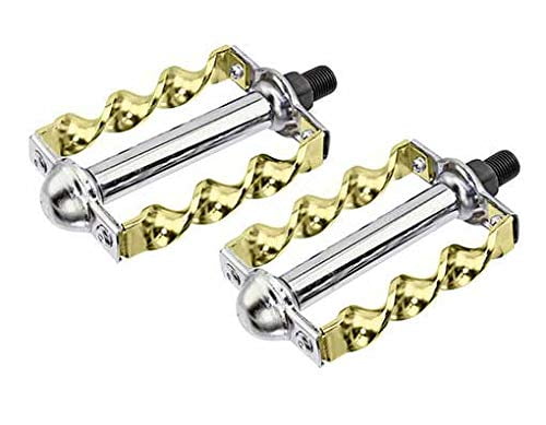 Lowrider Bike Twisted Flat Pedals 1/2 W/Logo Chrome/Gold.Bicycle Pedals ...