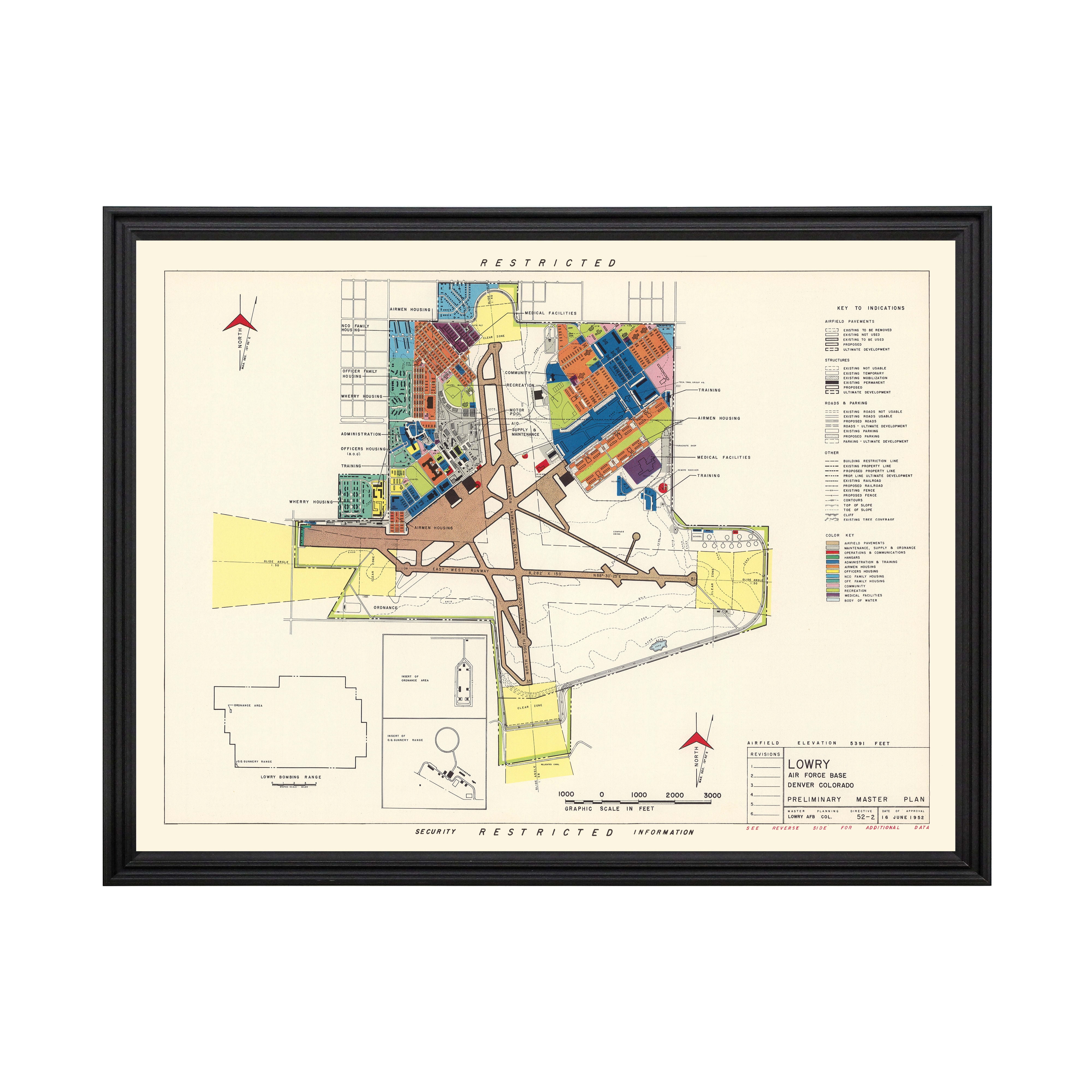 Lowry Air Force Base Art, 1952 Vintage Map of Lowry Air Force Base ...