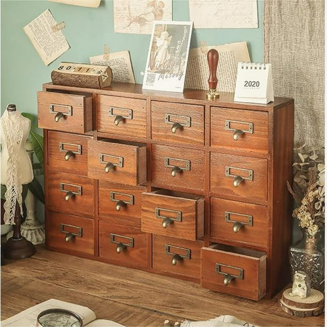 Loyalheartdy 16-Drawer Retro Wooden Storage Box, Small Tabletop ...
