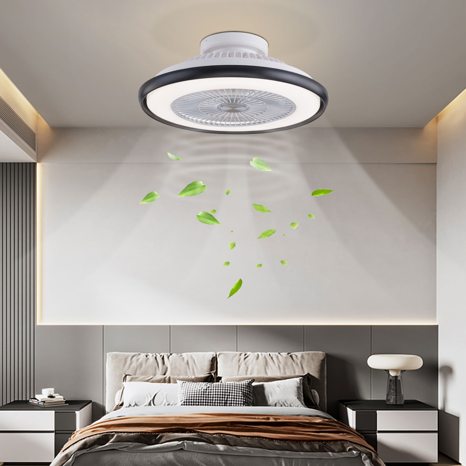 Loyalheartdy 23" Invisible Ceiling Fan with LED Light, Dimming Round ...