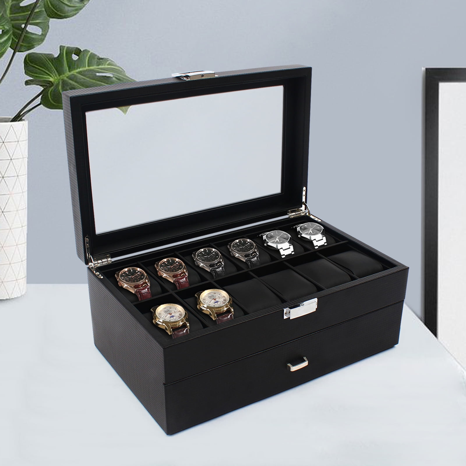 Loyalheartdy 24 Slots Watch Box Jewelry Watch Storage Display Case ...