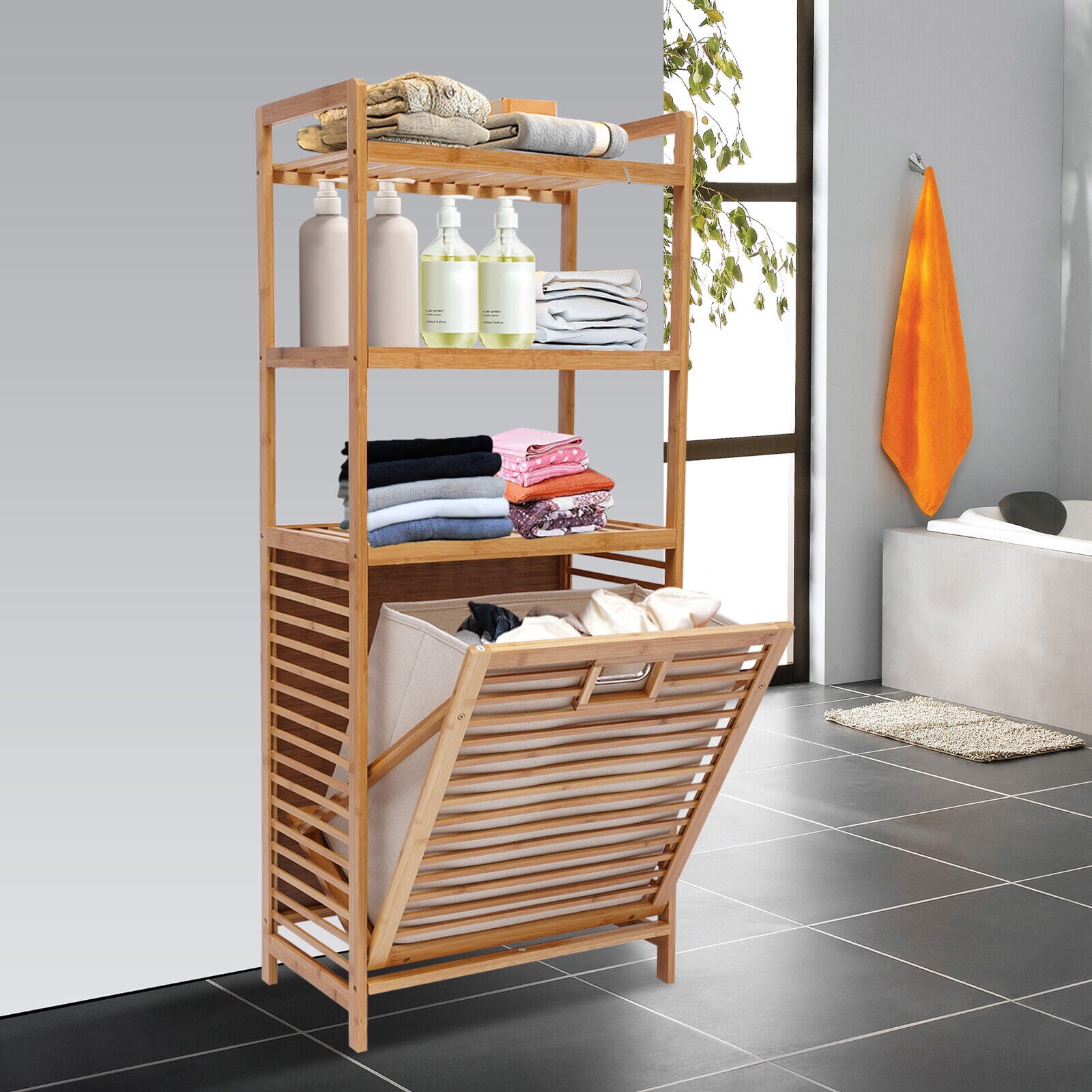 Loyalheartdy 3-Tier Bamboo Laundry Hamper, Storage Rack & Organizer ...