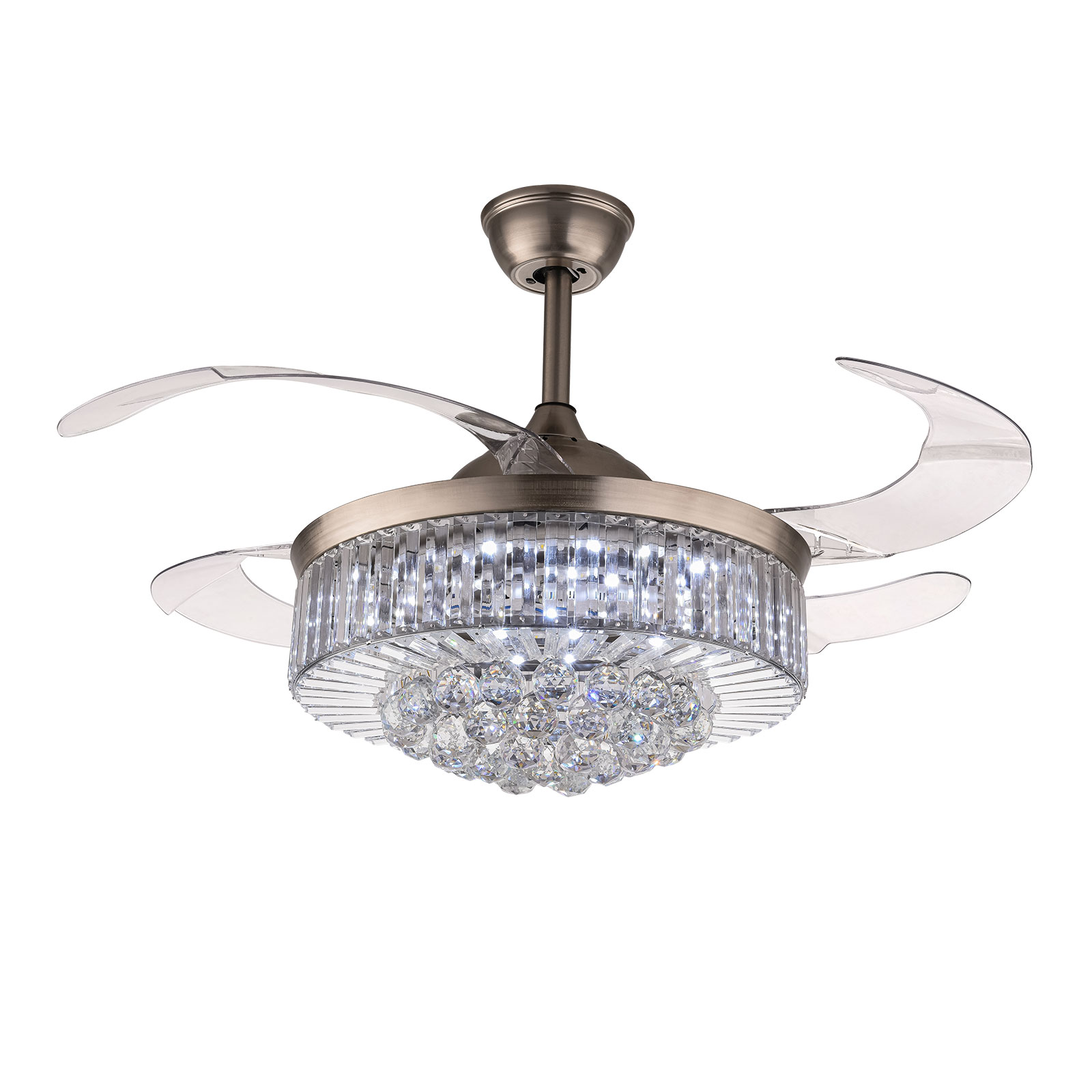 Loyalheartdy 36" Modern Invisible Fan Chandelier Reversible Crystal ...