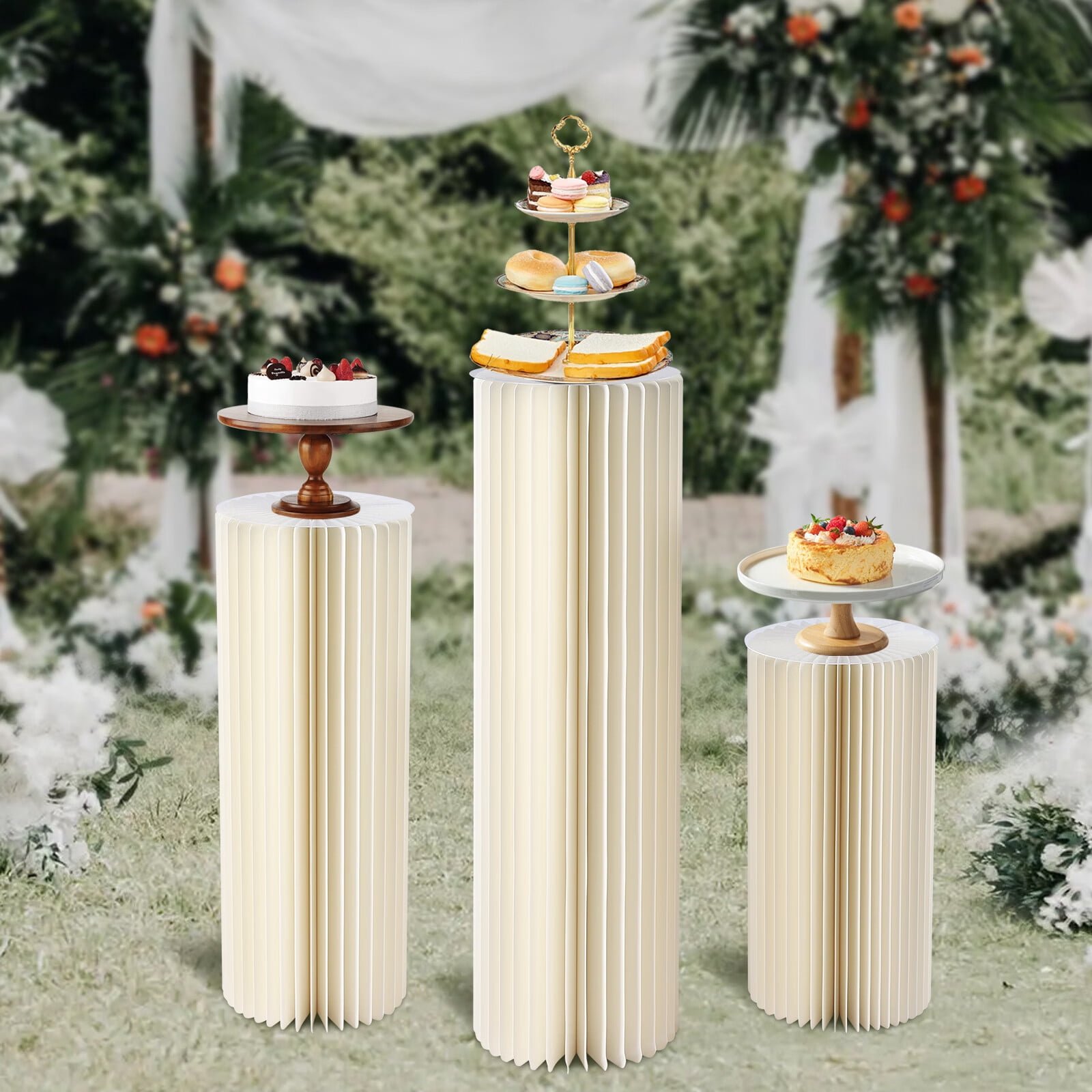 Loyalheartdy 3Pcs Columns Dessert Stand Foldable Cardboard Centerpiece ...
