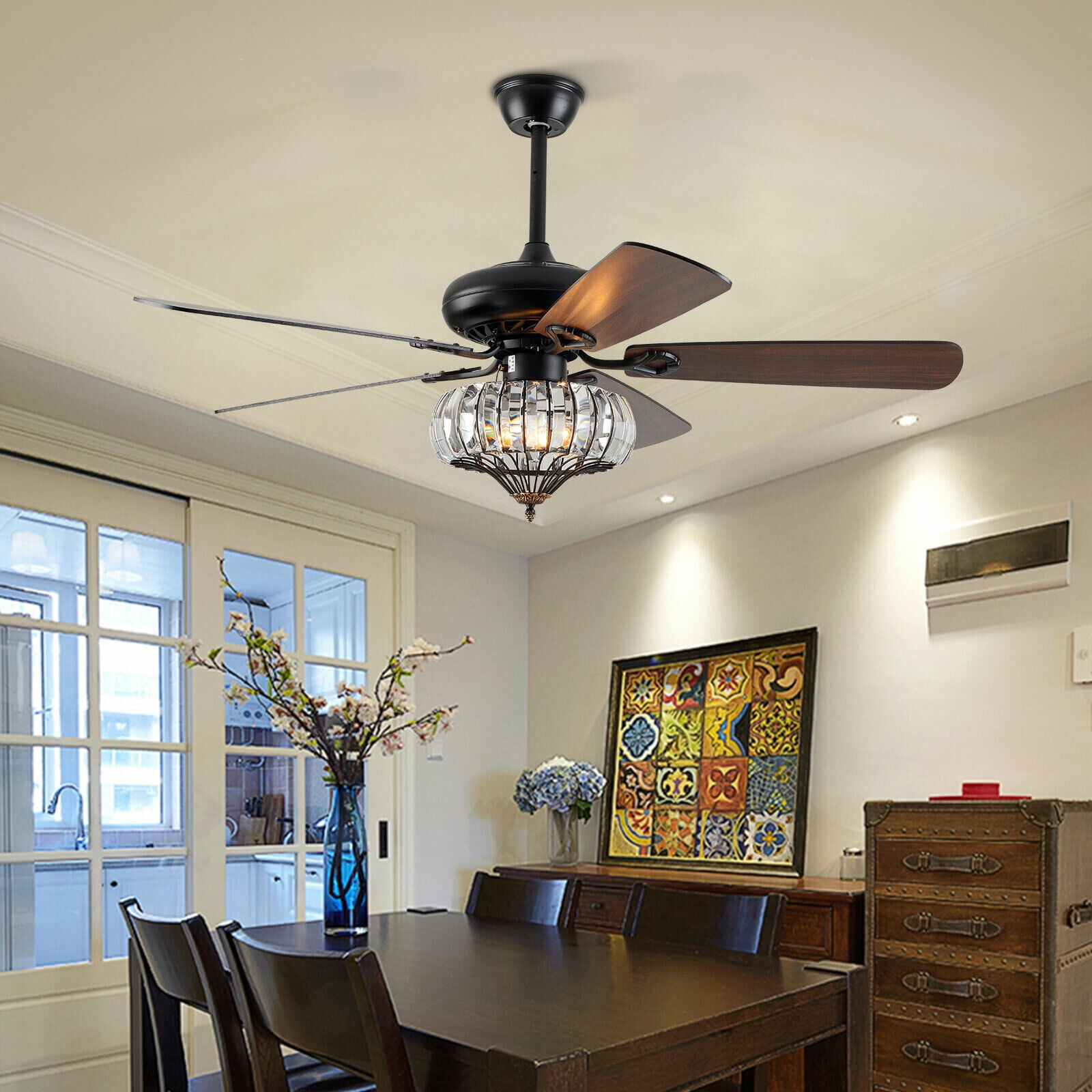 Loyalheartdy 52" Reversible Crystal Ceiling Fan, 3-Speed, Chandelier ...